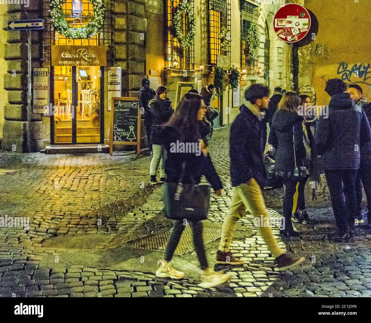 Urban Night Scene at Rome Downtown Stock Photo - Alamy