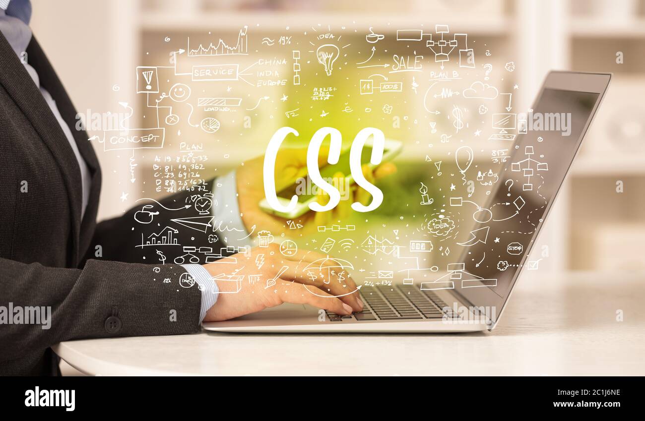 hand working on new modern computer with CSS abbreviation, modern ...