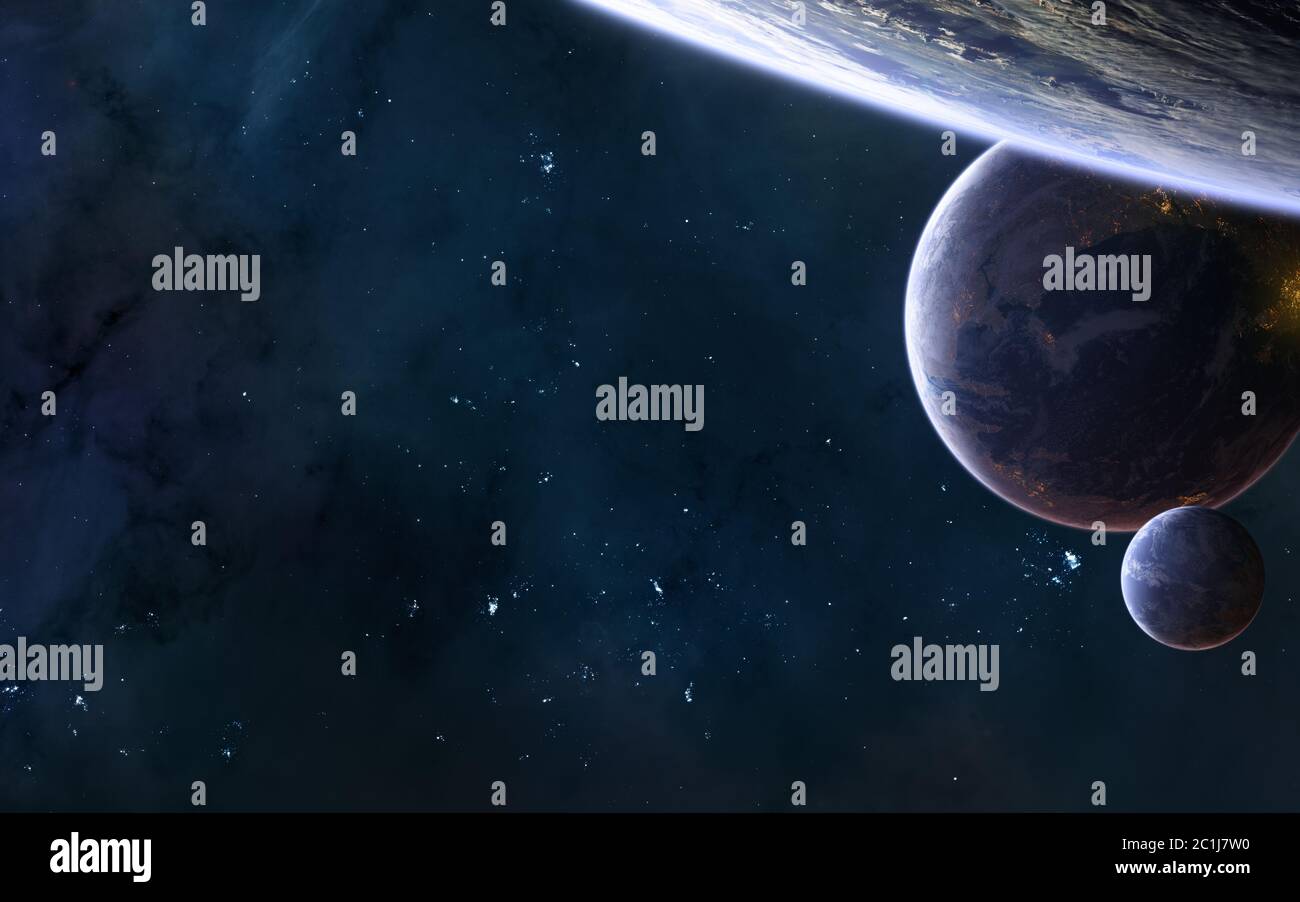 Planets in deep space, beautiful cosmic landscape. Science fiction ...