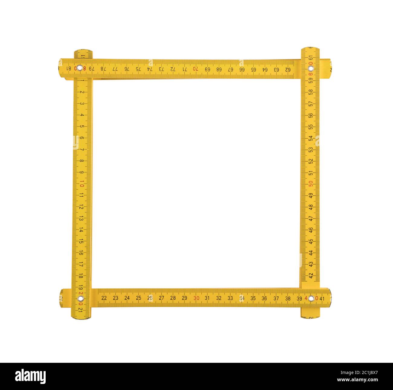 Yellow meter ruler folded as frame isolated on white background Stock ...