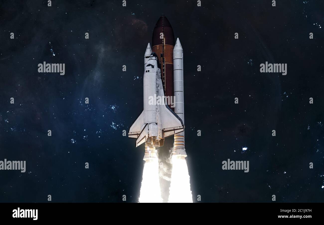 Space shuttle, nebulae, star clusters. Science fiction Stock Photo - Alamy