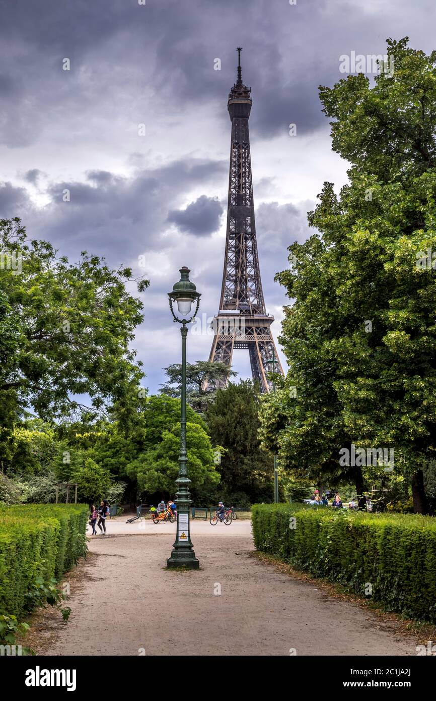 Paris, France - June 10, 2020: Old traditional lamp post pillar with ...