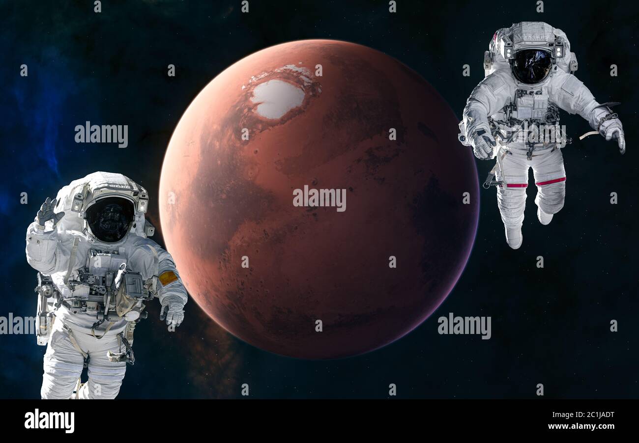 Astronauts, red planet. Mars, the solar system. Science fiction Stock ...