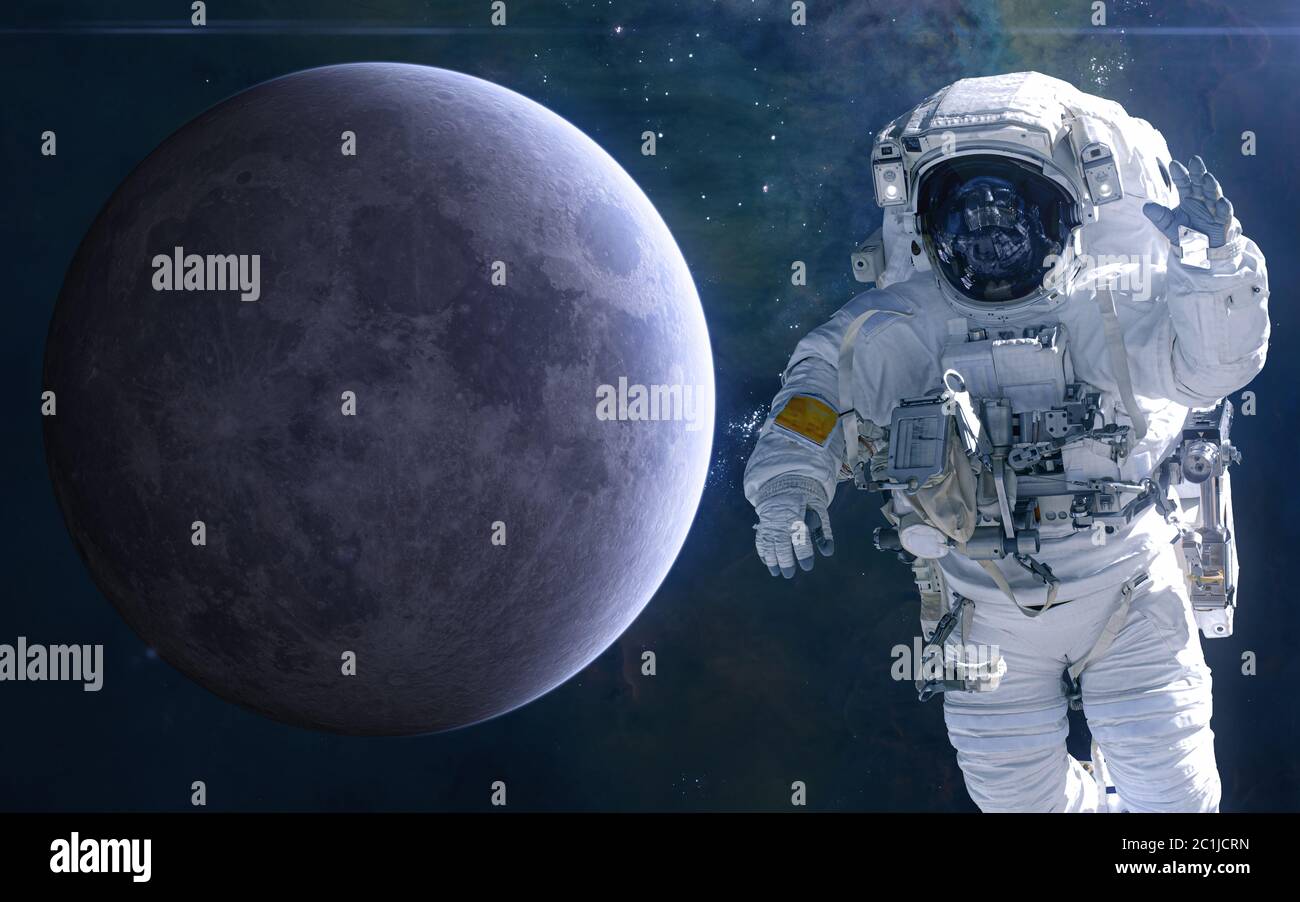 Moon and astronaut. Solar system. Science fiction Stock Photo - Alamy