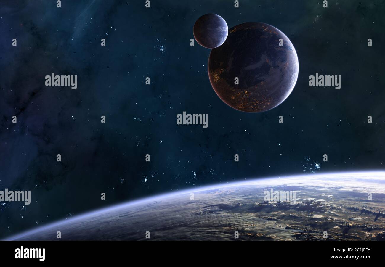 Planets in deep space, beautiful cosmic landscape. Science fiction ...