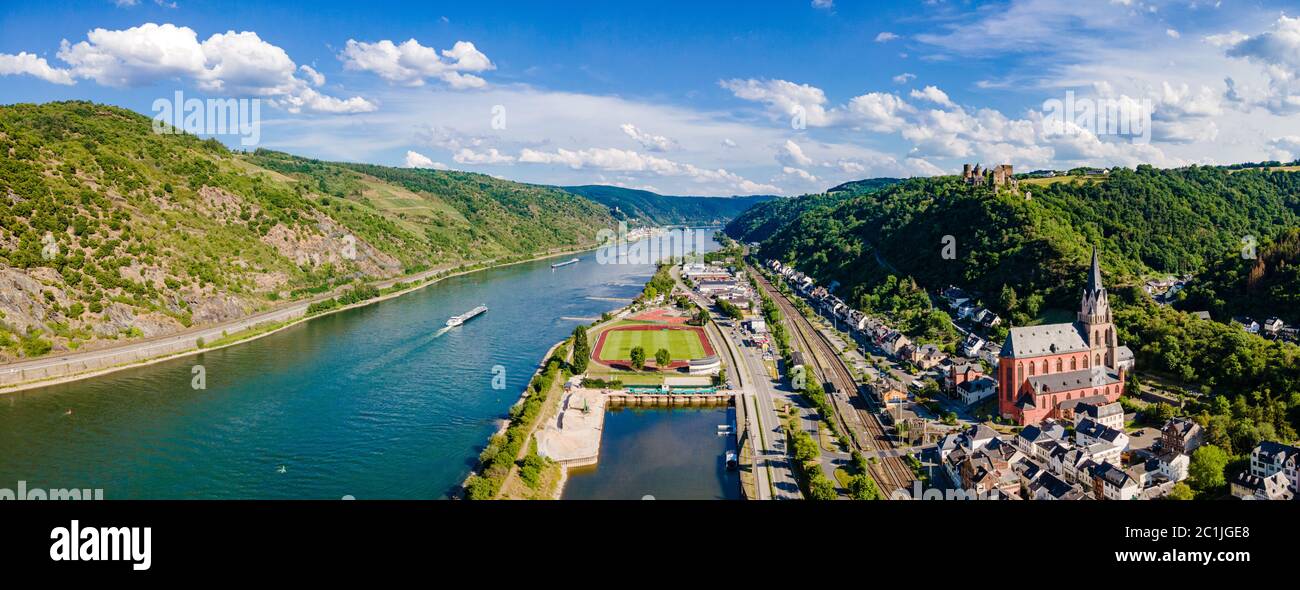 Aerial view on Oberwesel am Rhein. Small town on the upper middle Rhine ...