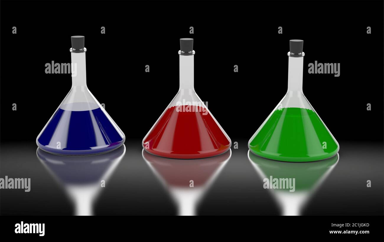 Three chemistry tubes with different colors of liquid Stock Photo - Alamy