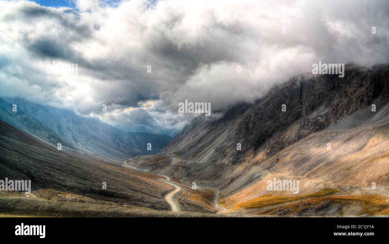serpentine road to Barskoon pass, river and gorge and Sarymoynak pass ...