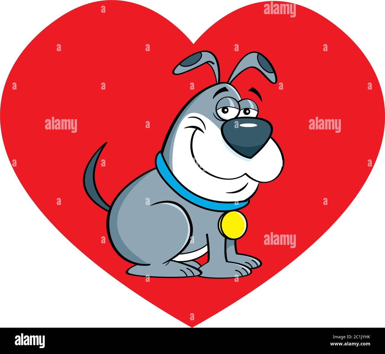 Cartoon illustration of a dog with a heart background Stock Photo - Alamy