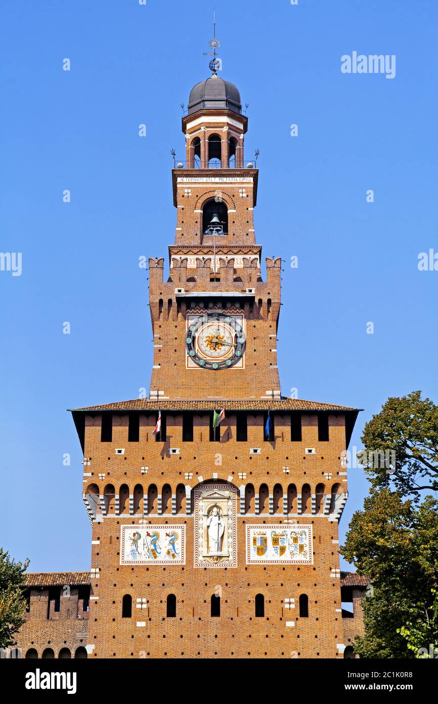 Sforza Castle tower, Milan Stock Photo - Alamy