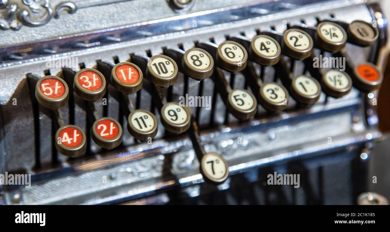detail of old historic cash register with numbers Stock Photo - Alamy