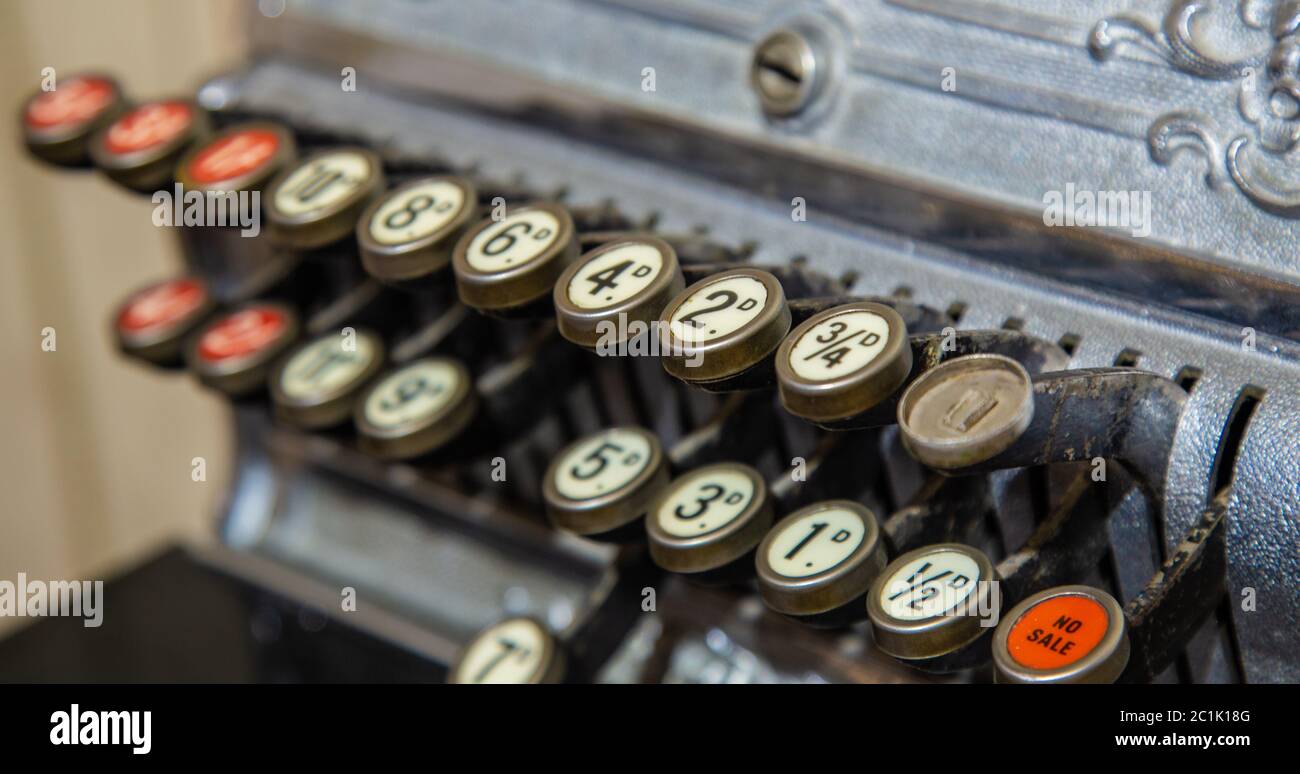 detail of old historic cash register with numbers Stock Photo - Alamy