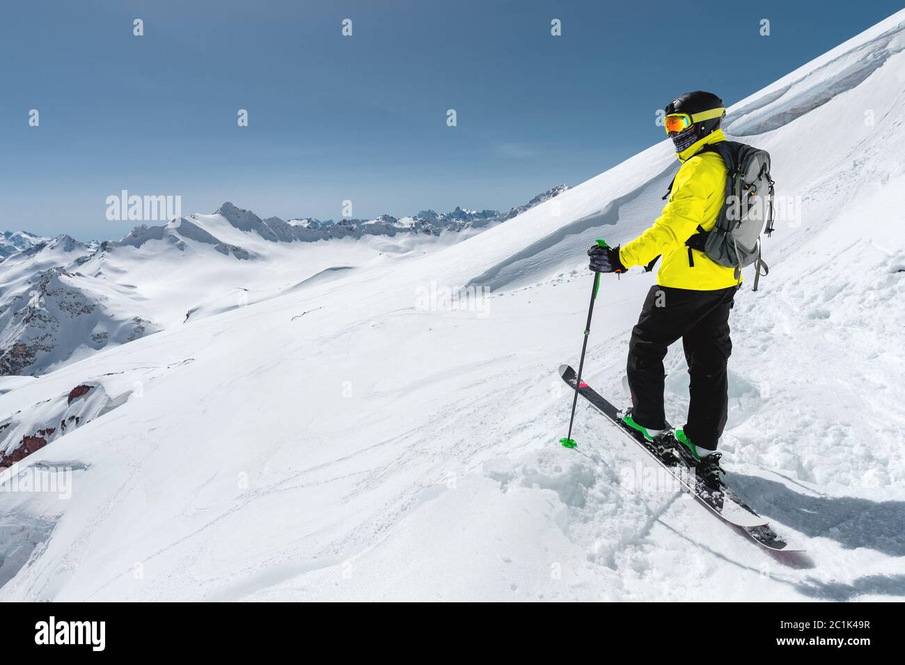 Male Skier Standing On Slope High Resolution Stock Photography and ...