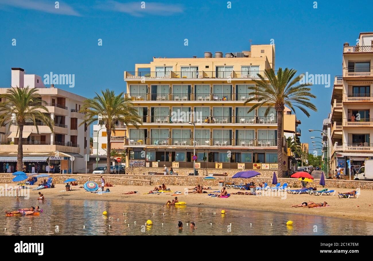 Can Pastilla beach hotels and people on a sunny summer day Stock Photo ...