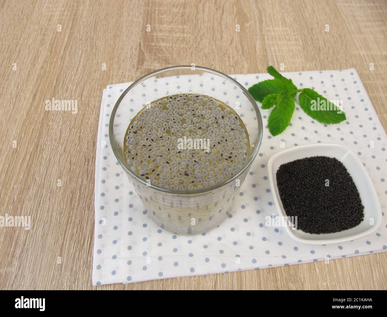 Ice tea with basil seeds Stock Photo - Alamy