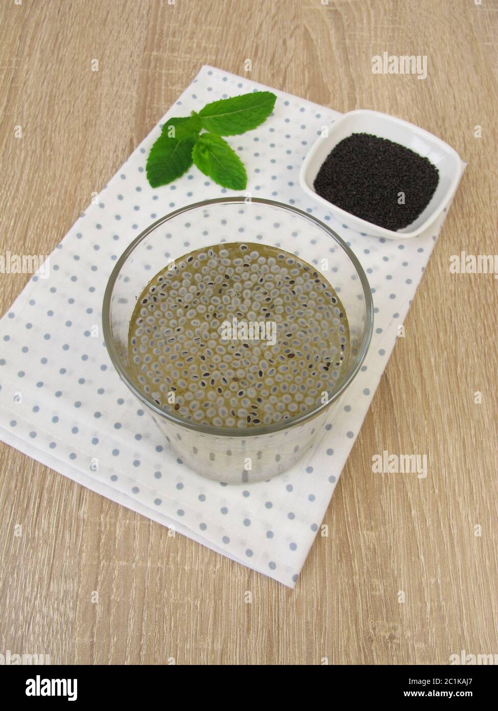 Ice tea with basil seeds Stock Photo - Alamy