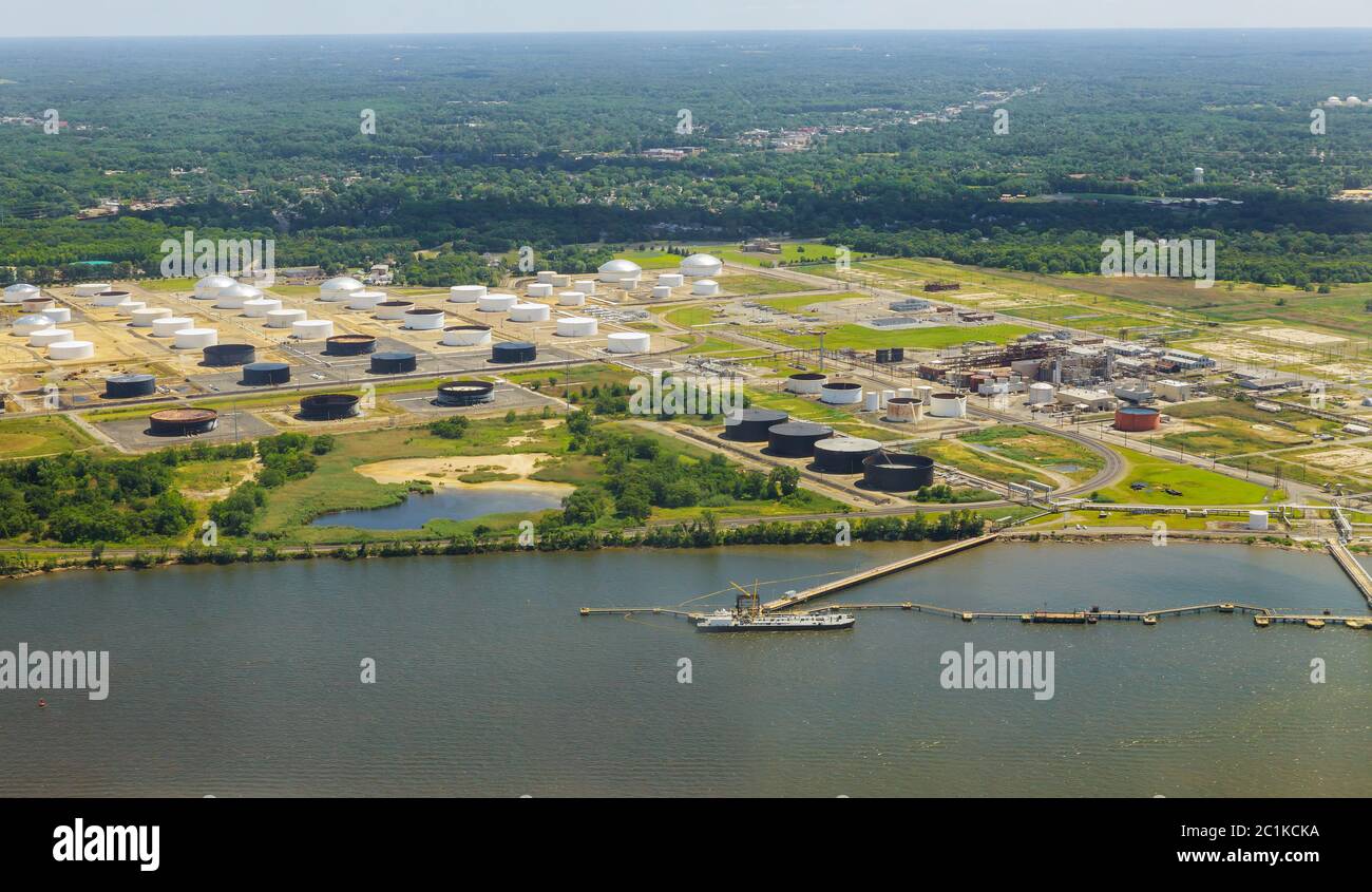 Aerial top view oil tanker ship under cargo operations transportation ...