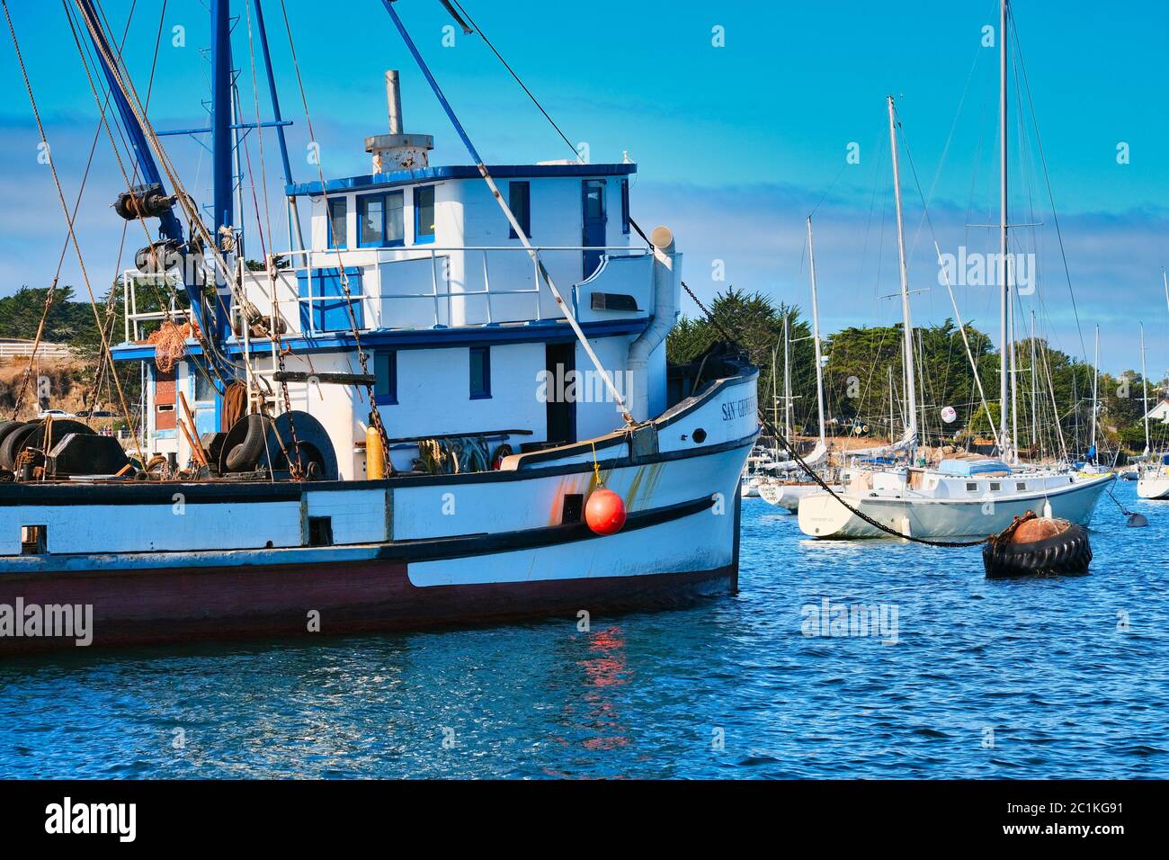 Fishing Trawler in Harbor Stock Photo - Alamy
