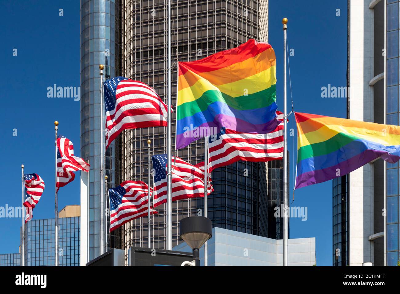 Detroit, Michigan, USA. 15th June, 2020. Gay pride flags fly outside ...