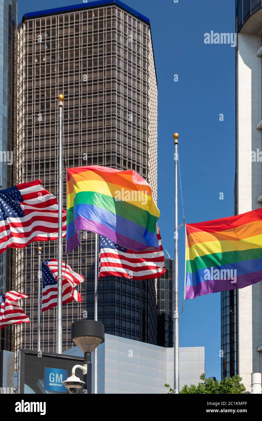 Detroit, Michigan, USA. 15th June, 2020. Gay pride flags fly outside ...