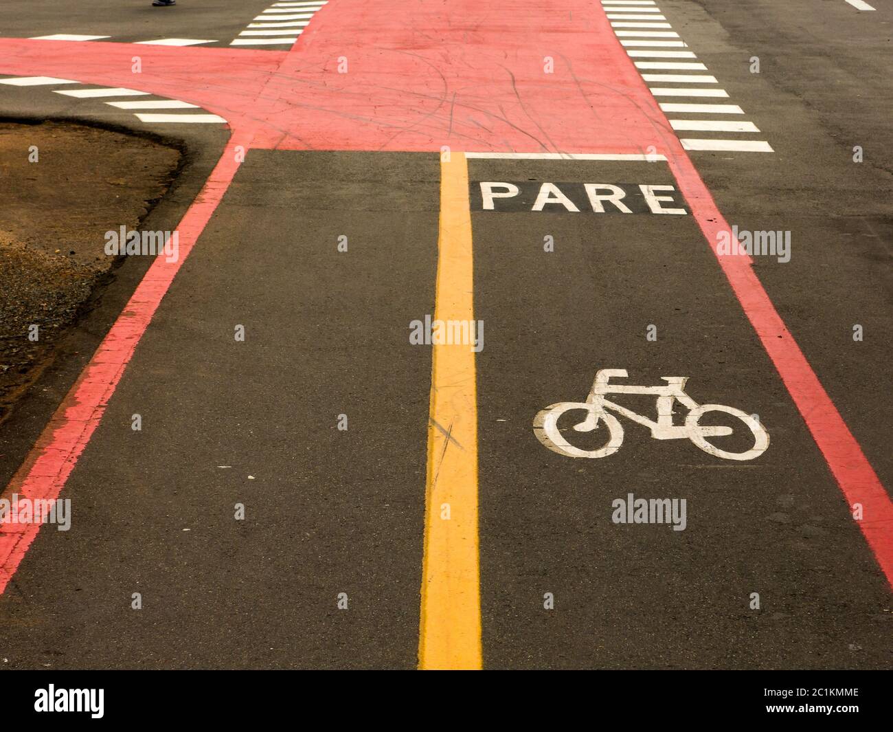 Bike Lane signs on streets ground Stock Photo - Alamy