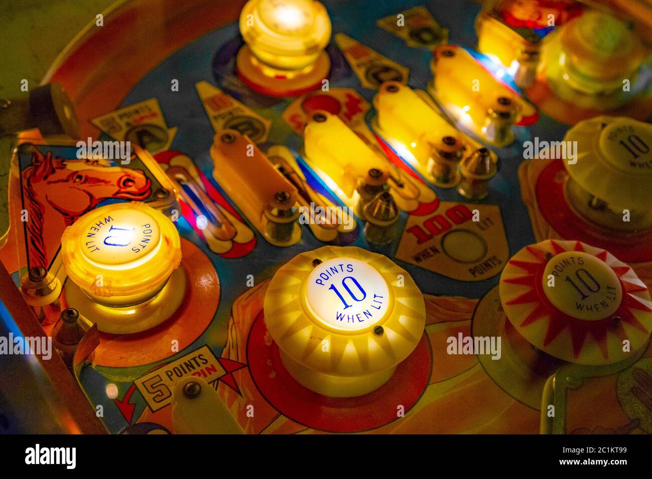 Budapest, Hungary - March 25, 2018: Pinball museum. Pinball table close ...