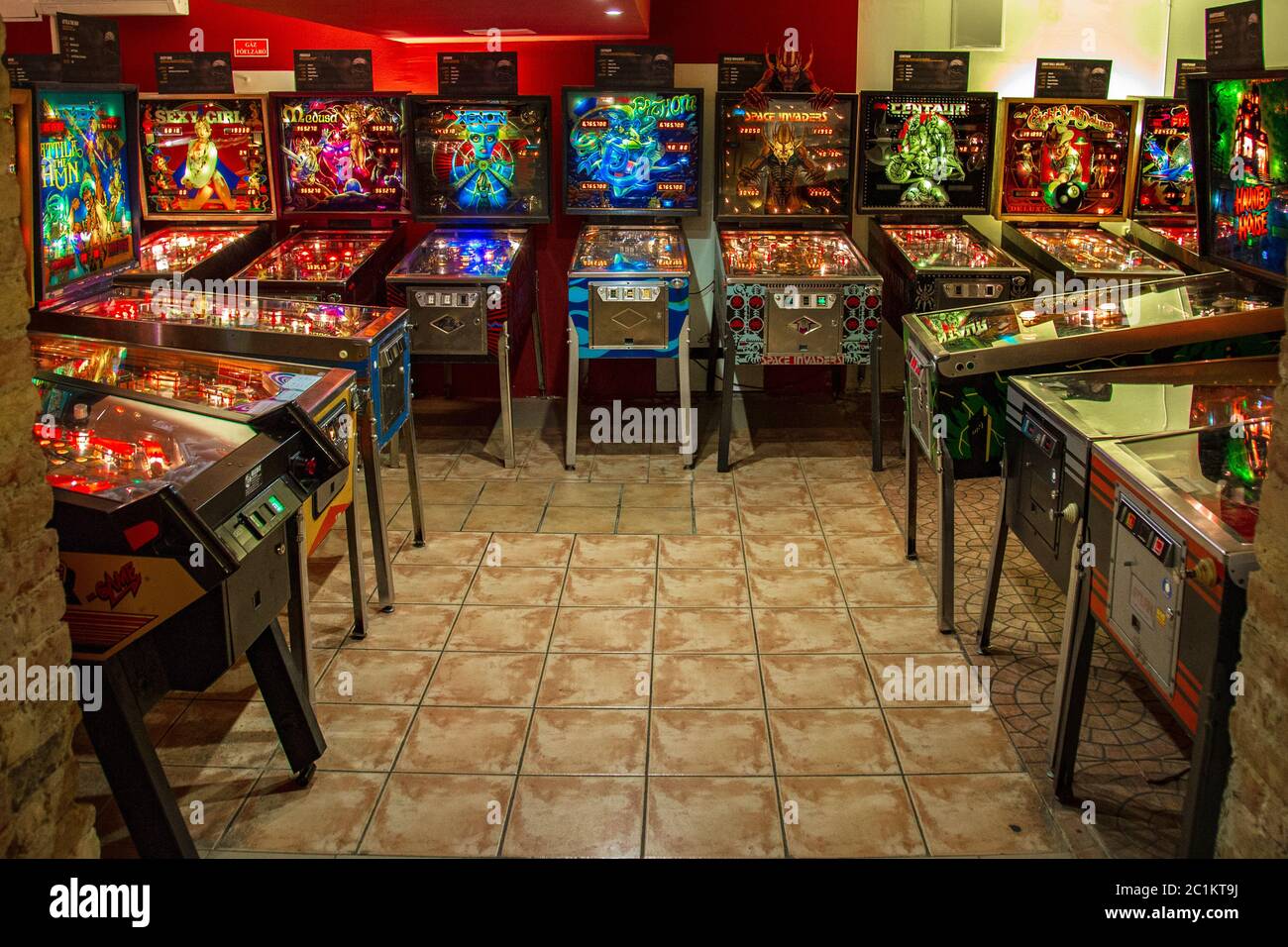 Budapest, Hungary - March 25, 2018: Pinball museum. Pinball table close ...