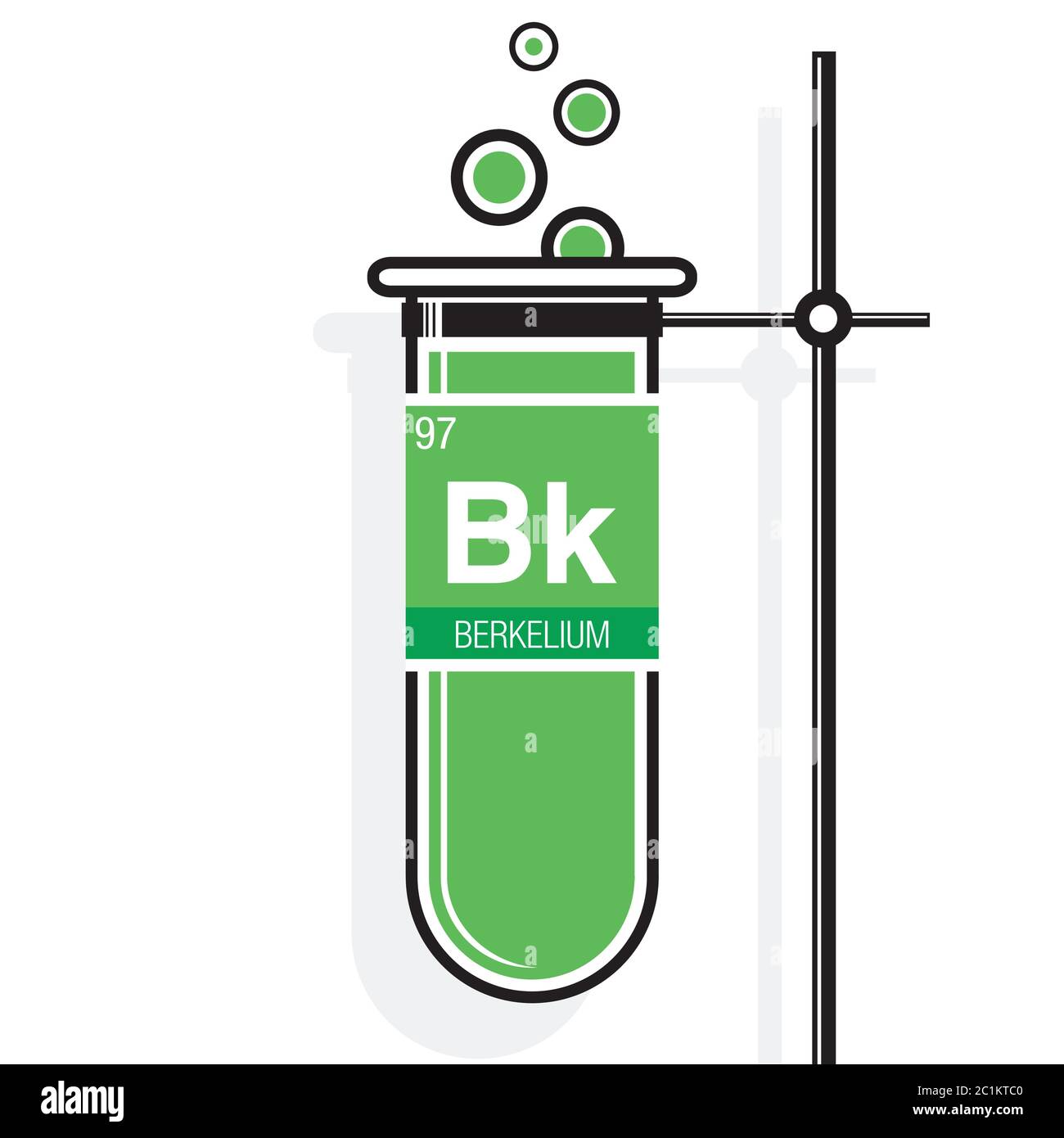 Berkelium symbol on label in a green test tube with holder. Element ...