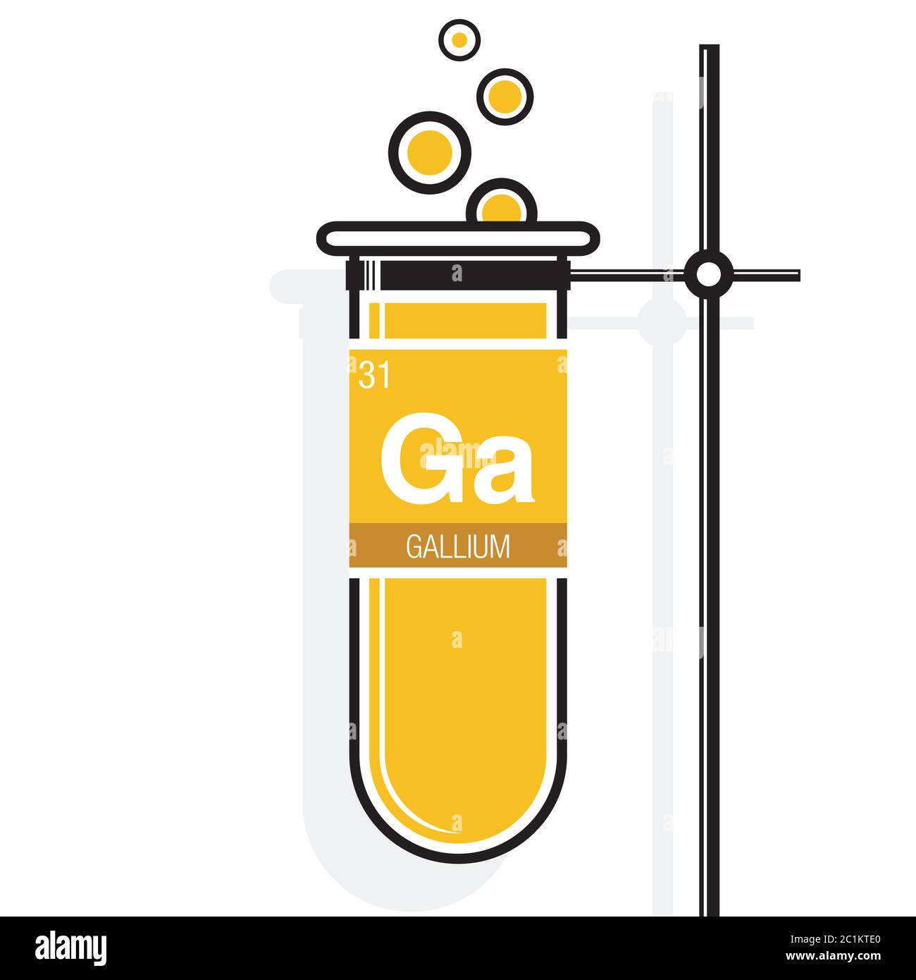 Gallium symbol on label in a yellow test tube with holder. Element ...