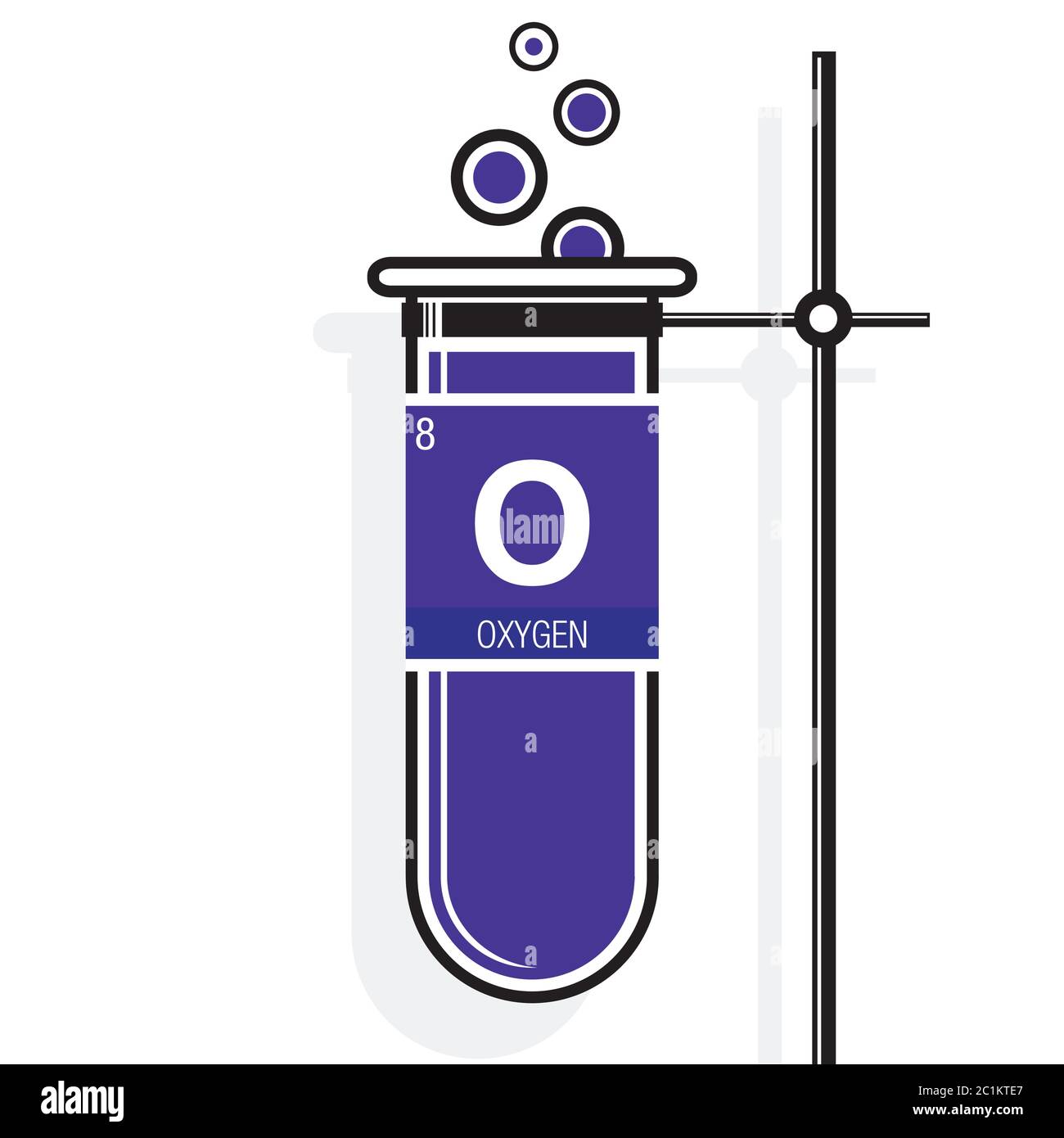 Oxygen symbol on label in a violet test tube with holder. Element ...
