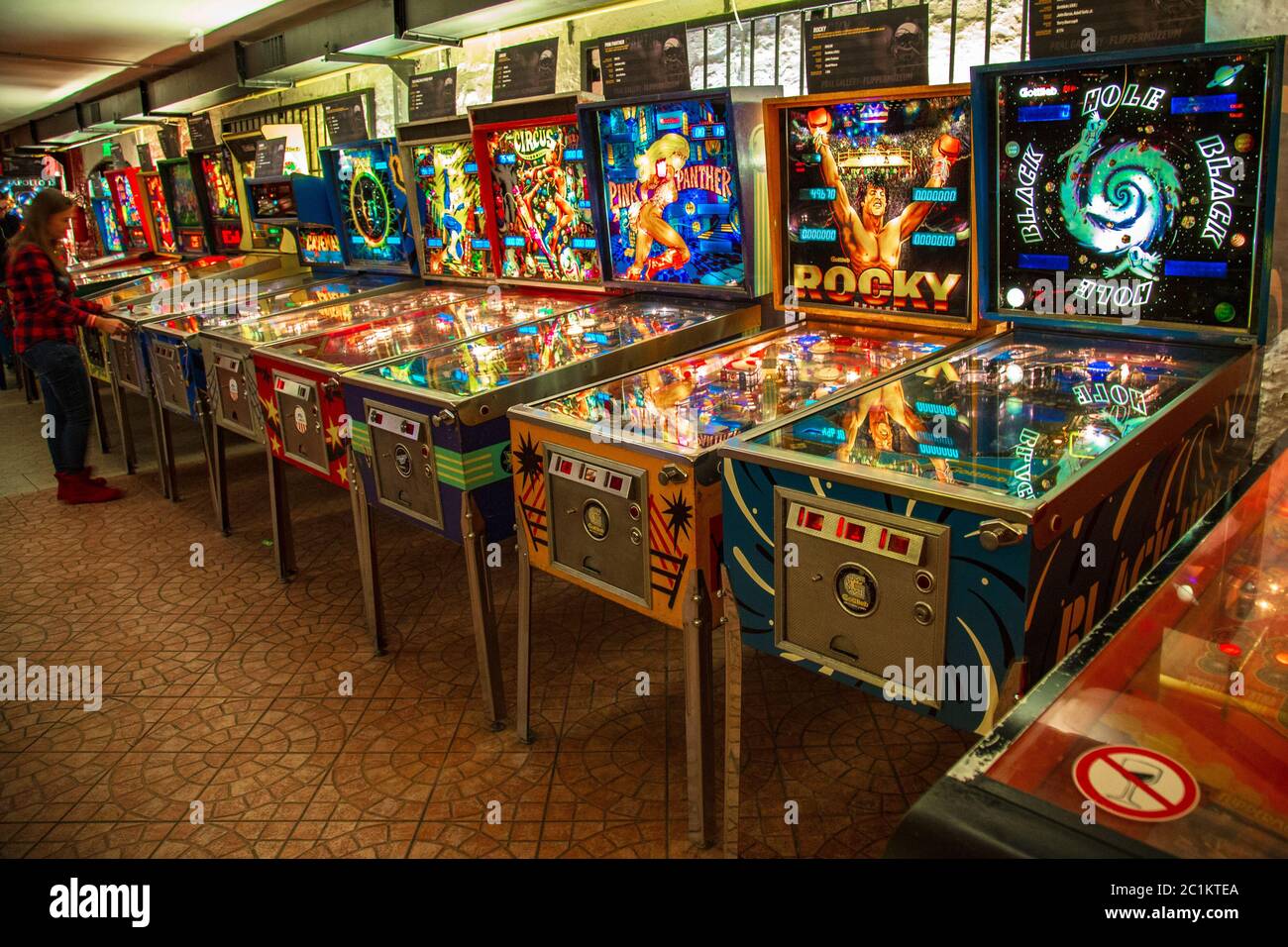Budapest, Hungary - March 25, 2018: Pinball museum. Pinball table close ...