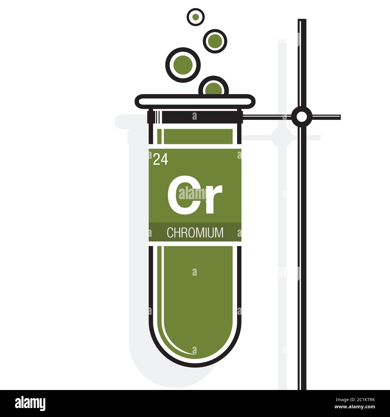 Chromium symbol on label in a green test tube with holder. Element ...