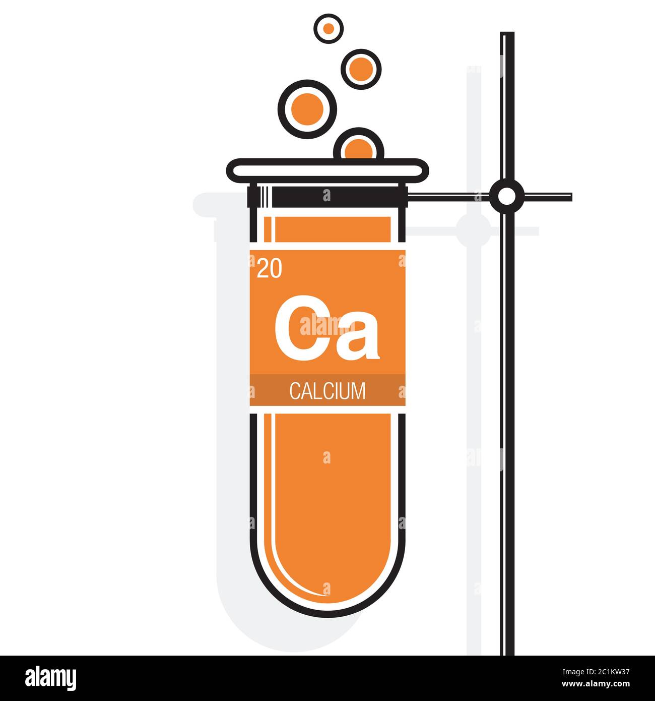 Calcium symbol on label in a orange test tube with holder. Element ...
