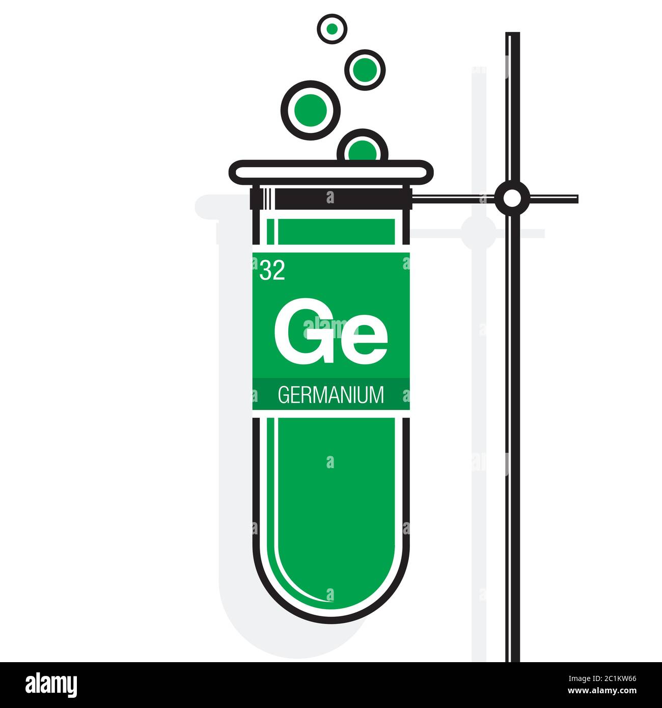 Germanium symbol on label in a green test tube with holder. Element ...