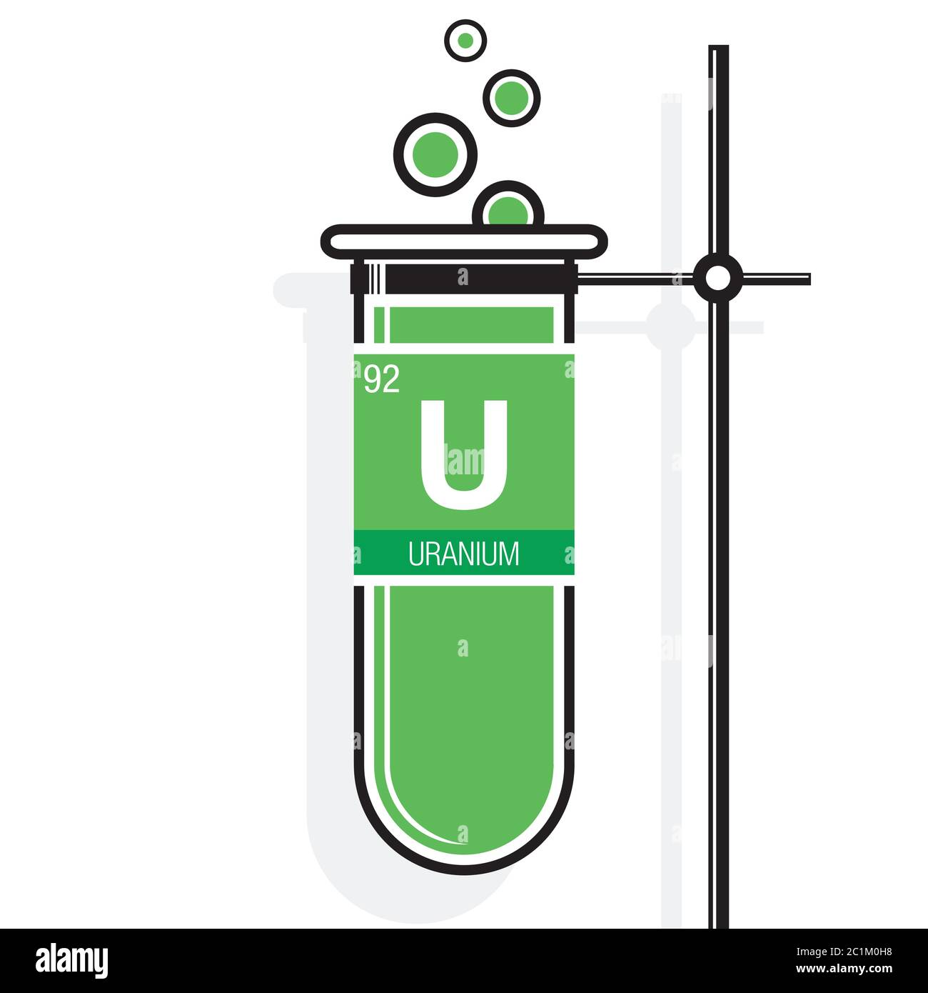 Uranium symbol on label in a green test tube with holder. Element ...