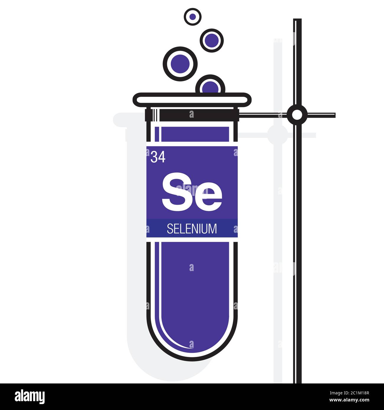 Selenium symbol on label in a violet test tube with holder. Element ...