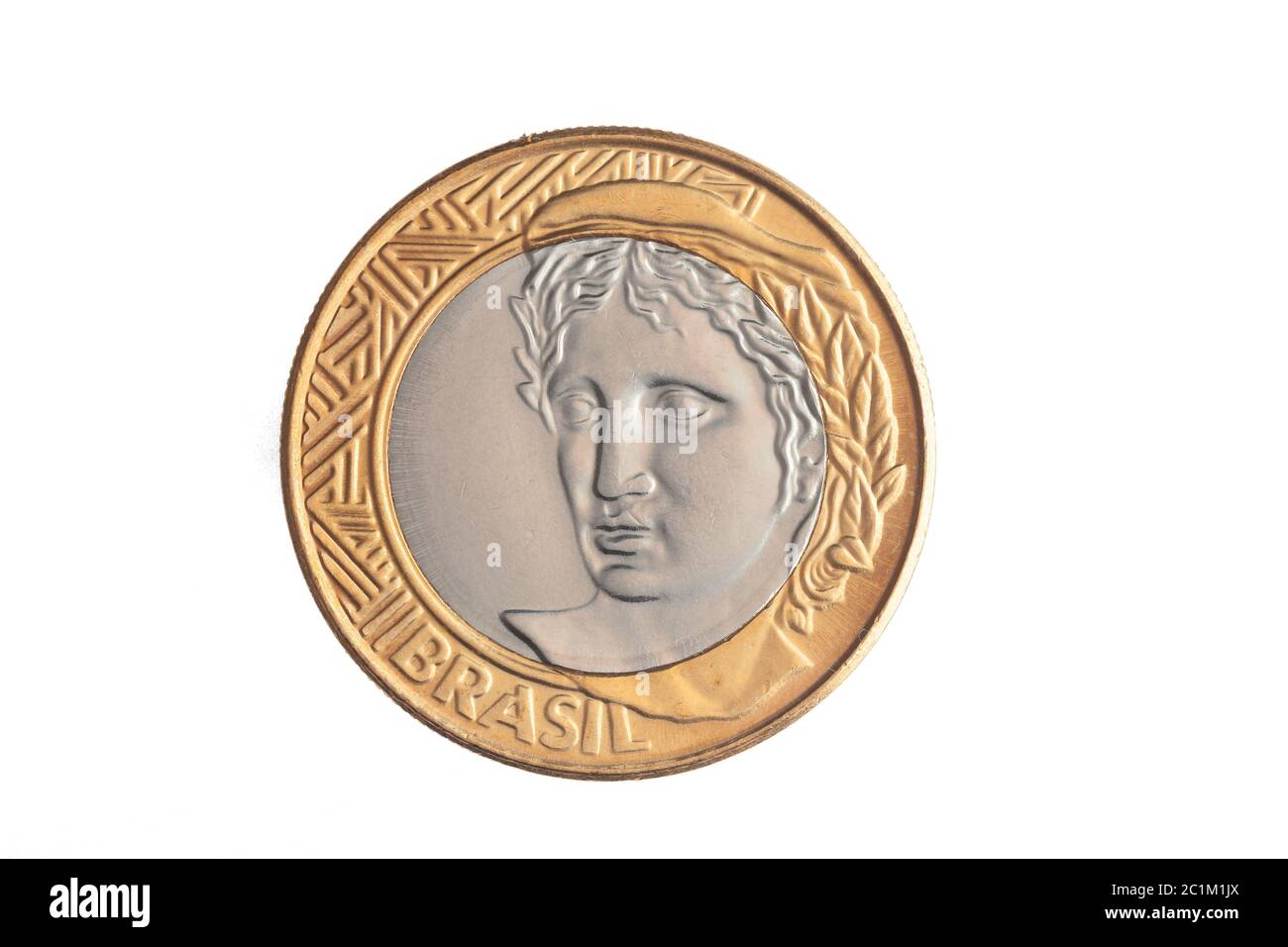 Brazilian "1 Real" coin on white background Stock Photo - Alamy