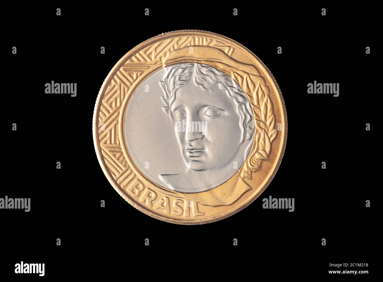 Brazilian "1 Real" coin on black background Stock Photo - Alamy