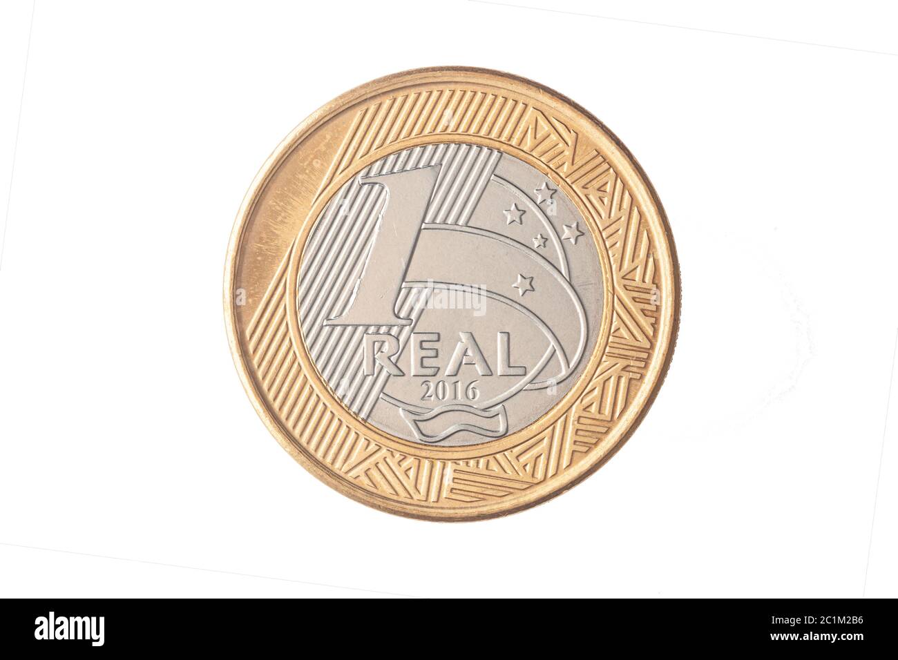 Brazilian "1 Real" 2016 coin on white background Stock Photo - Alamy