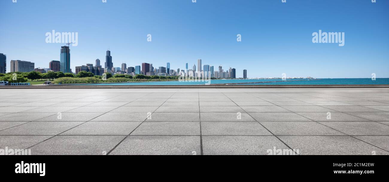 empty ground with modern cityscape in chicago Stock Photo - Alamy