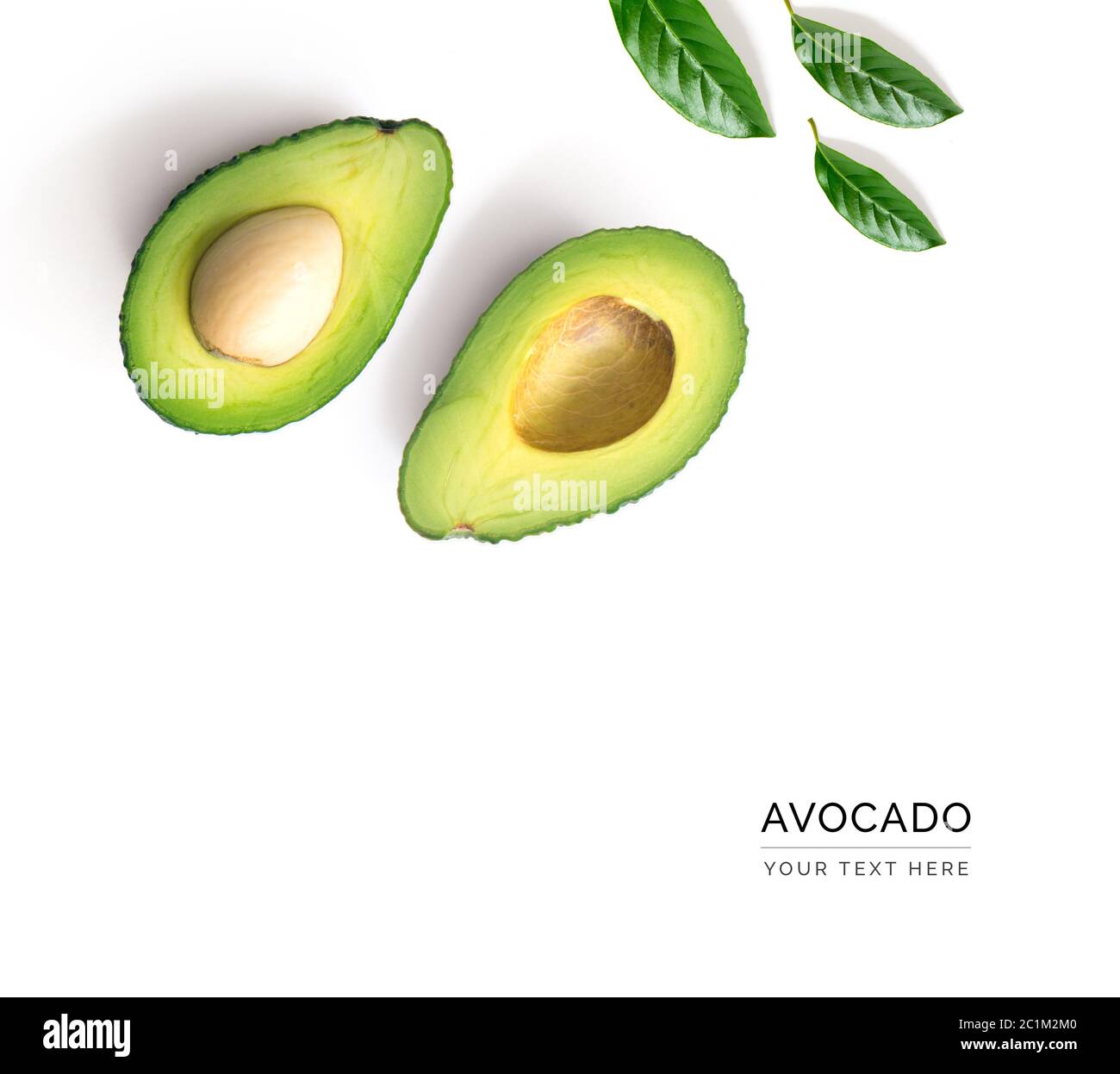 Creative layout made of avocado and leaves. Flat lay. Food concept ...