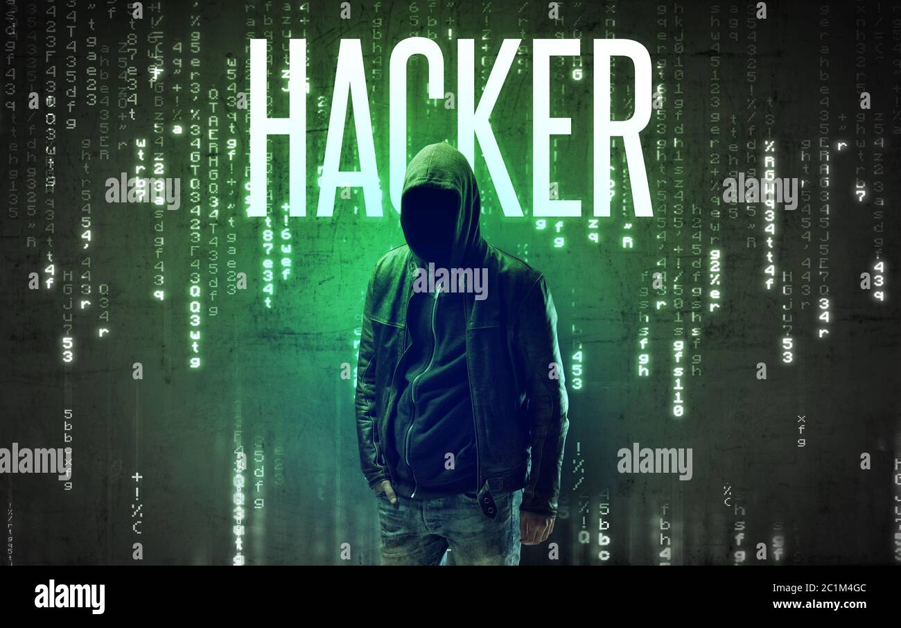 Faceless hacker with HACKER inscription, hacking concept Stock Photo ...