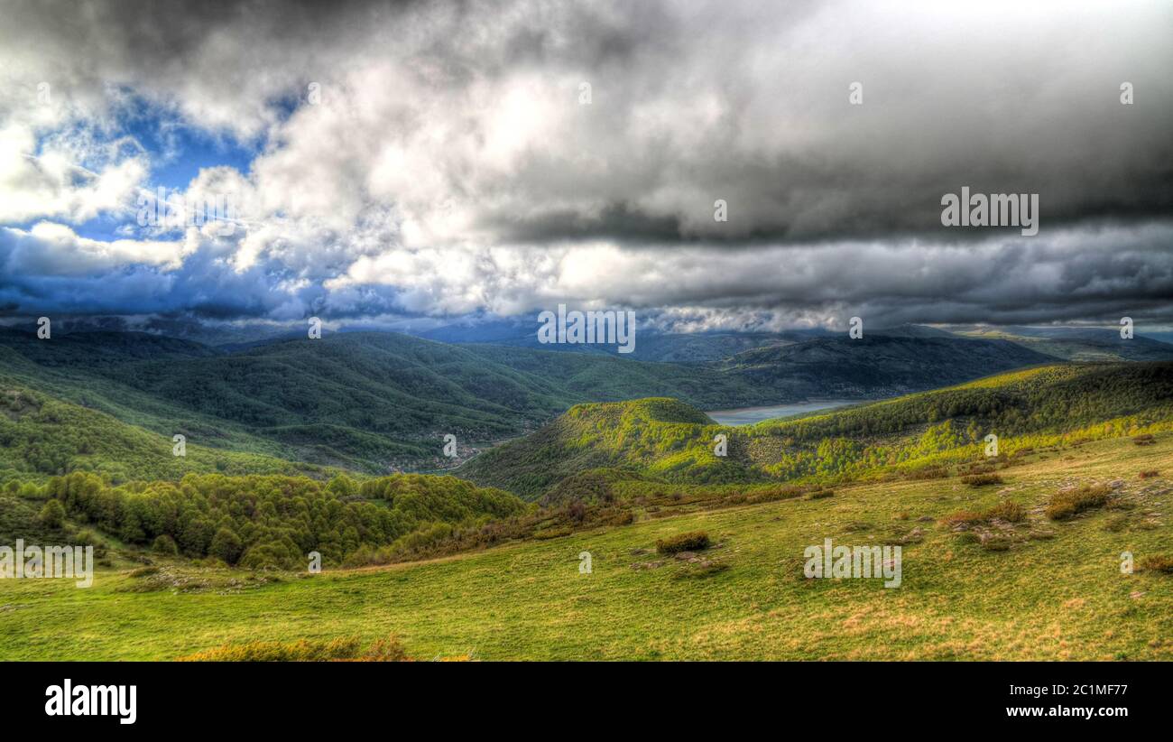 Landscape of Mavrovo national park with mountain and lake, FYR ...