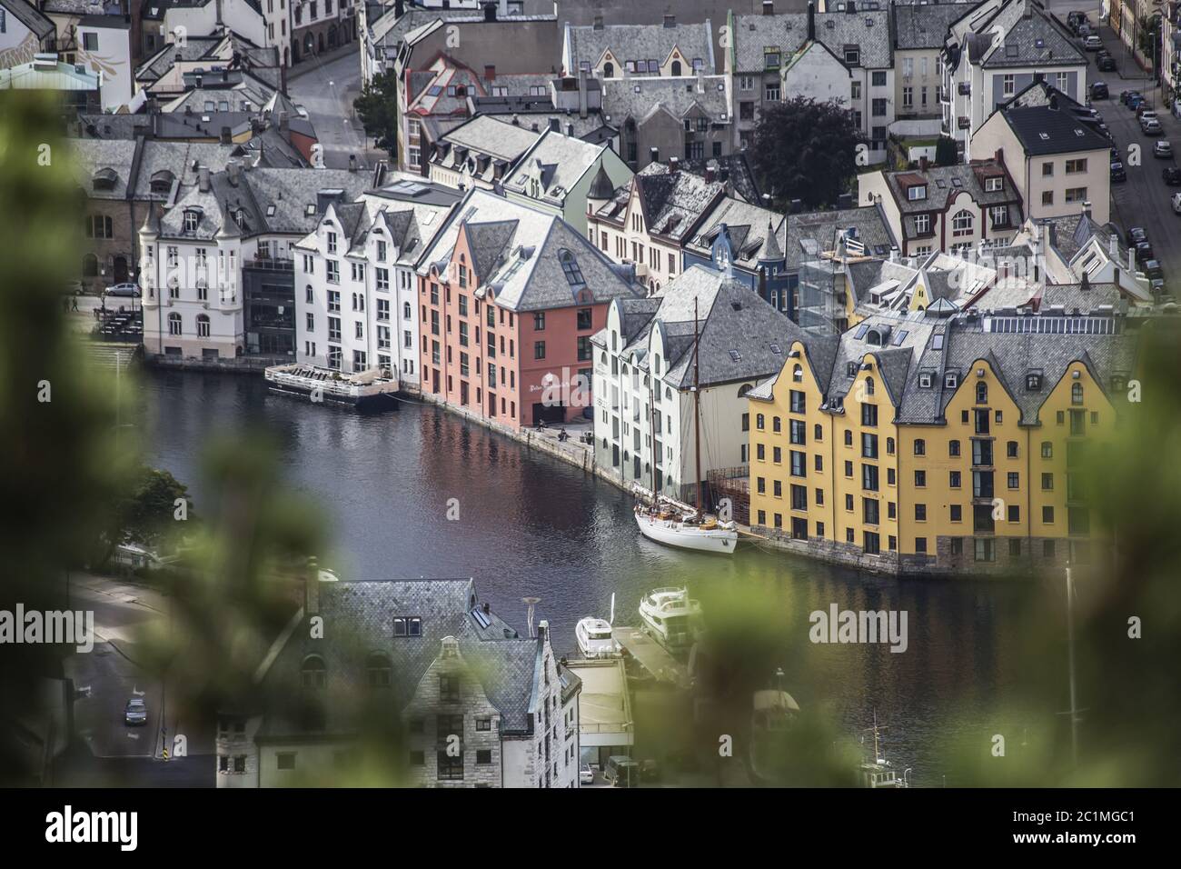 colorful old town, Alesund, Norway, city landscape ariel view beautiful ...
