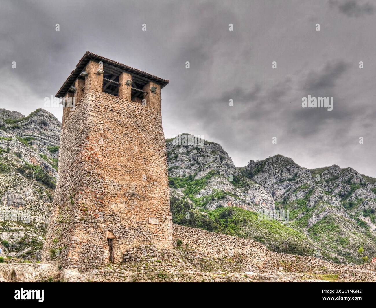Landscape with ruins of Kruje castle, Albania Stock Photo - Alamy