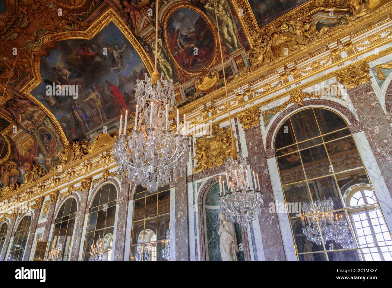 Paris, France, March 28 2017: Hall of Mirrors in the palace of ...