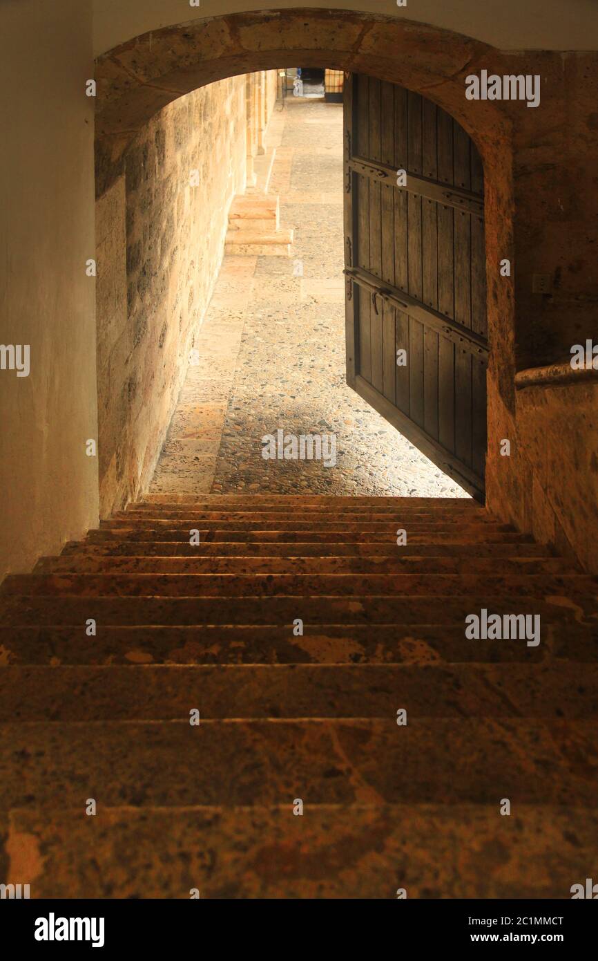 Stone ladder of the Columbus Alcazar, Santo Domingo. Dominican Republic ...