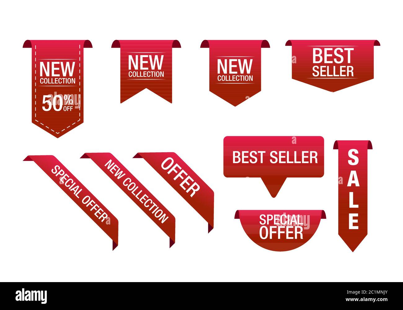 red ribbon promotional labels for new items, discounted items, and new ...