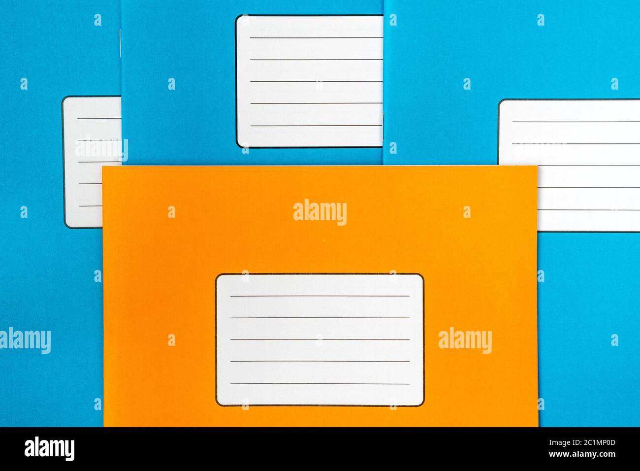 School books with blank labels Stock Photo - Alamy