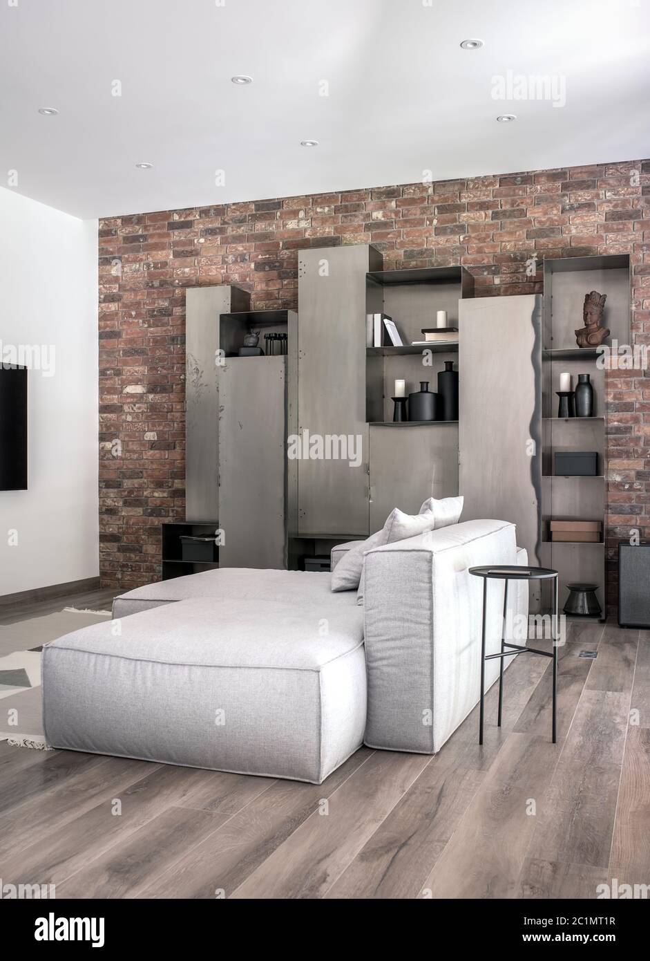 Stylish interior in modern style with different walls Stock Photo - Alamy